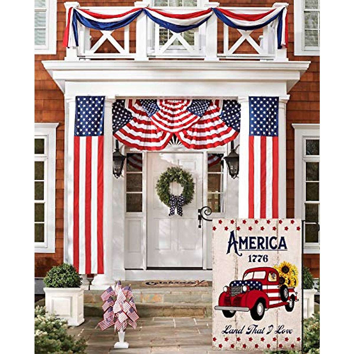 EKOREST 4th of July Garden Flag for Outside,American Red Truck with Summer Sunflowers,12 x 18 Double Sided,Small Independence Day Farmhouse Décor,Patriotic Star Yard Flags for Memorial Day Outdoor
