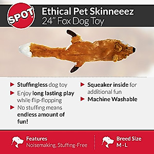 SPOT Skinneeez | Stuffless Dog Toy with Squeaker for All Dogs | Tug-of-War Toy for Small and Large Breeds | 23" | Fox Design | by Ethical Pet