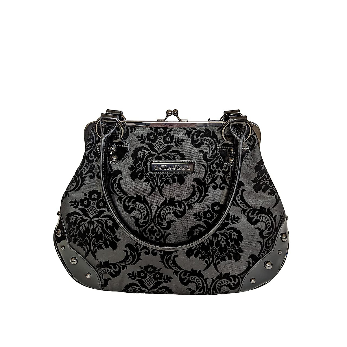 Rock Rebel Mistress Black on Black Victorian Damask Retro Kisslock Purse