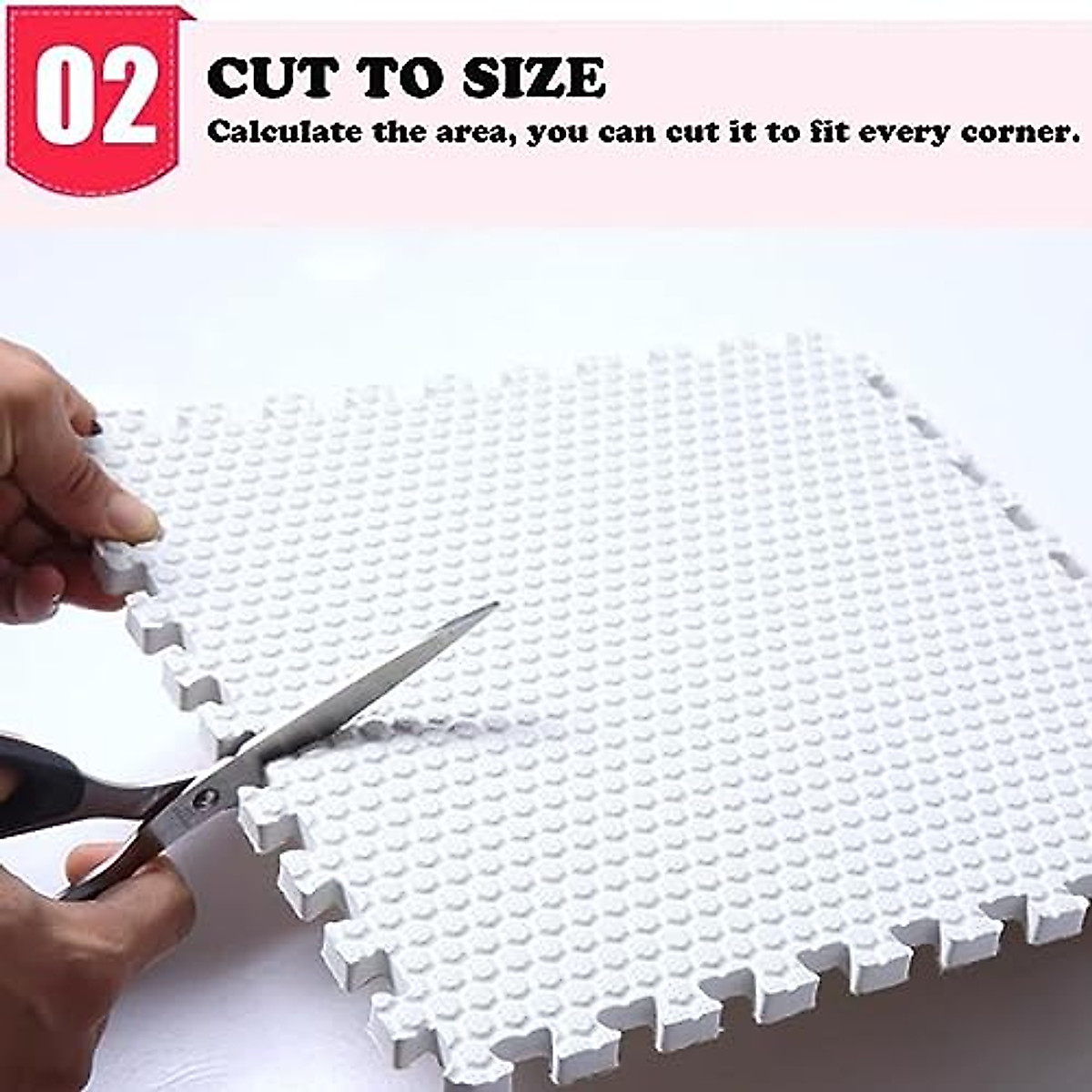 20pcs 12x12x0.4in Plush Foam Carpet Mats,Washable Anti-Slip Square Foam Interlocking Floor Tiles Mats,DIY Soft Fluffy Shaggy Area Puzzles Rug-20 Sq.ft(Color:White + Pink)