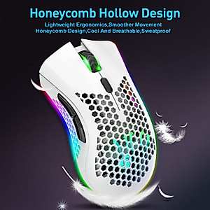 HETOETF Wireless Gaming Mouse Lightweight Honeycomb Design, Rechargeable RGB Backlight Computer Mouse with USB Receiver,Adjustable DPI,2.4GHz Wireless Mouse for PC/Mac/Laptop