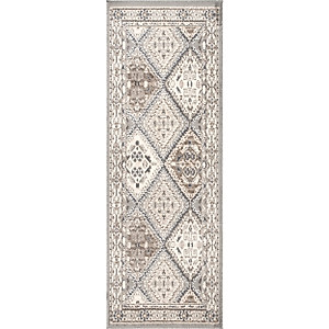 nuLOOM 2x10 Becca Traditional Tiled Area Rug, Taupe, Faded Transitional Design, Stain Resistant, For Bedroom, Dining Room, Living Room, Hallway, Office, Kitchen, Entryway