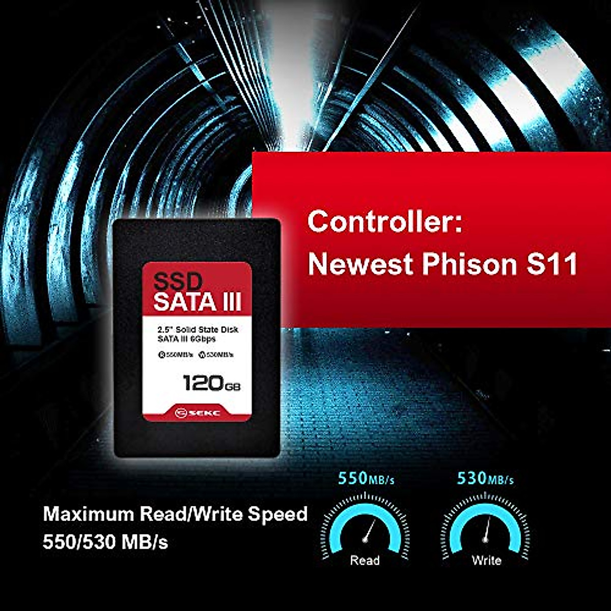 SEKC 120GB SSD SATA III 6 Gb/s, Up to 550/530 MB/s Read/Write Speed, Internal 2.5" 7mm (SS310120G)