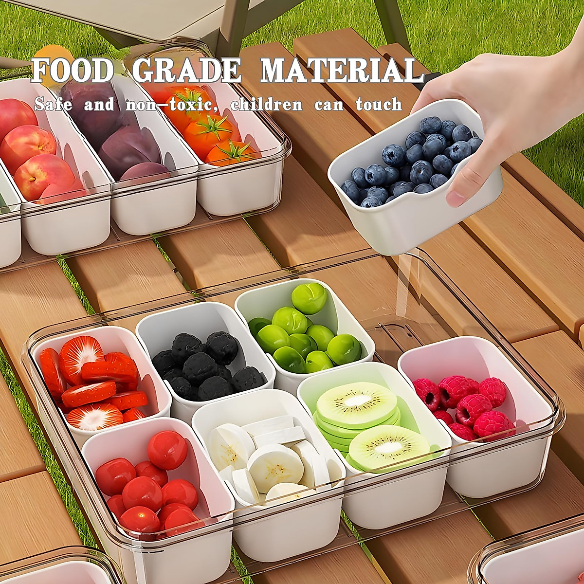 Snackle Portable Charcuterie Container, Upgraded Divided Serving Tray With Lid and Handle, Disposable Fork and Spoon Storage Box for Party, Travel, Kitchen Seasoning Organizer