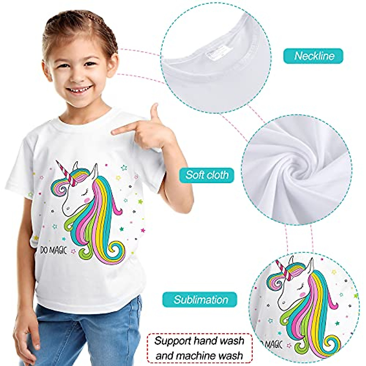 SATINIOR 6 Pieces Blank Sublimation T-Shirts White Polyester Toddler T-Shirts for Baby (Large) (Small)