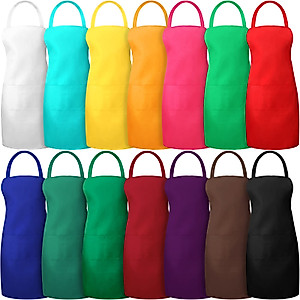 Jiuguva 14 Pcs Plain Bib Aprons Bulk Mixed Color Commercial Apron with 2 Pockets Cooking Aprons for Kitchen Women Men Adult Chef Waiter Restaurant BBQ Painting Crafting