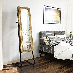 SRIWATANA Jewelry Armoire Cabinet, Solid Wood Standing Jewelry Organizer with Full Length Mirror (Carbonized Black)