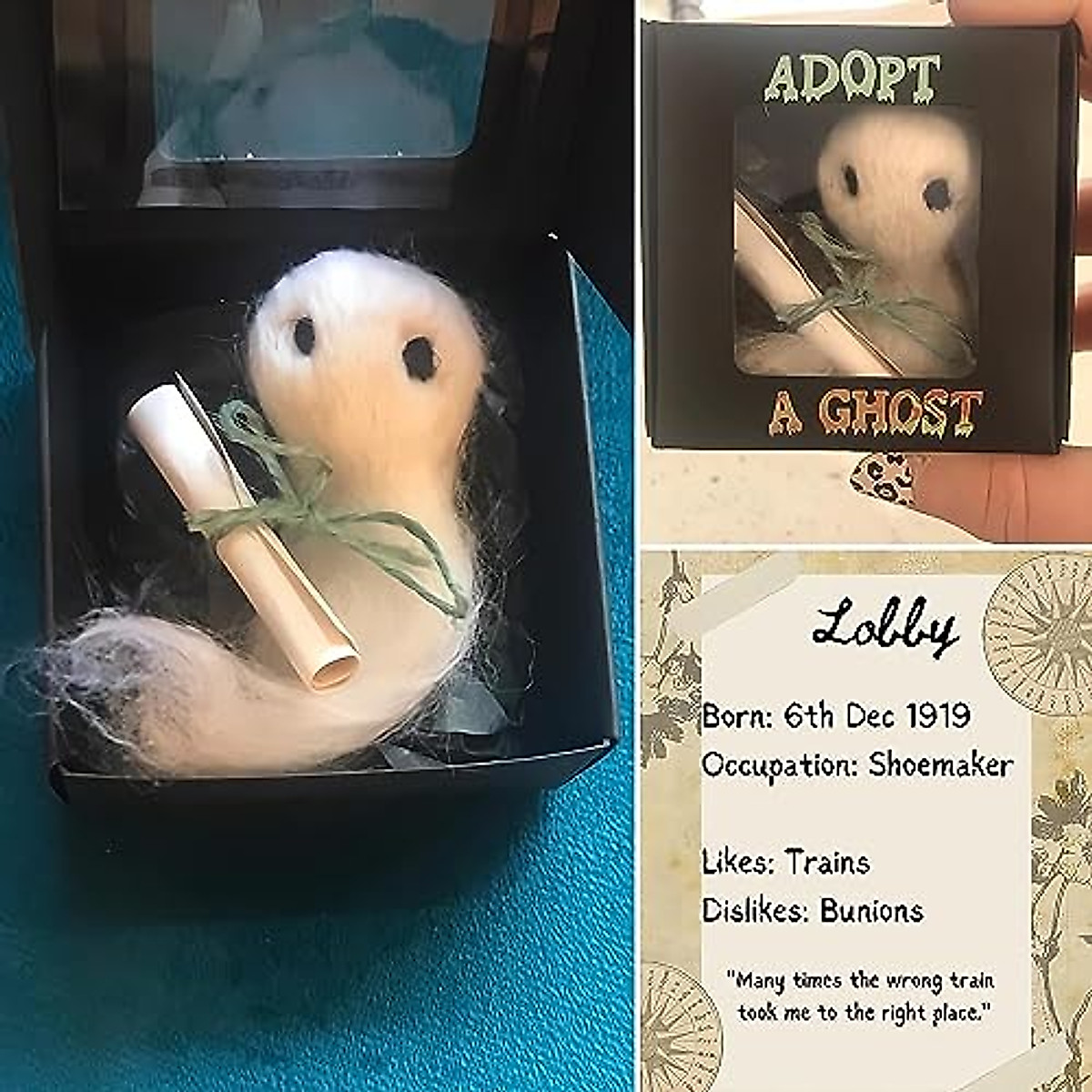Adopt a Ghost - Spooky Plush Ghost Stuff with Tiny Scroll, Halloween Adopt a Ghost Figurine, Ghost Felt Doll Halloween Plush Toys, for Ghost Stories, Spooky Movies, Halloween Decoration (Set of 1)