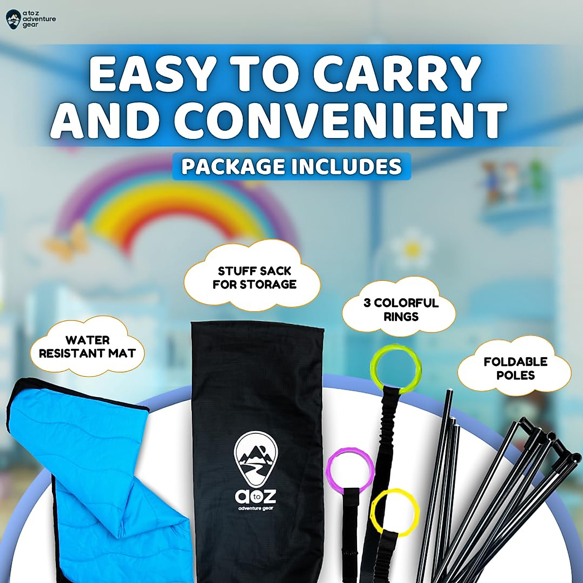 Portable Baby Play Mat for Travel and Outdoor Adventures, Easily Packs Into Stuff Sack, Packable Activity Gym and Tummy Time Mat, Lay and Play Adventure Mat