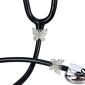 HEYGOO 2 Pack Bling Butterfly Stethoscope Charms for Doctor Nurse, Stethoscope Id Name Tag with Bling Silvery Rhinestones