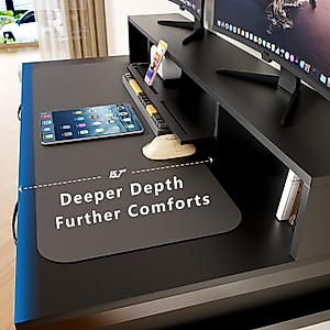 VEELOK Computer Desk with Drawers, 47" Home Office Desk with Monitor Shelf, Writing Desk with Storage, Gaming Desk Work Desk Study Desk for Bedroom, Black