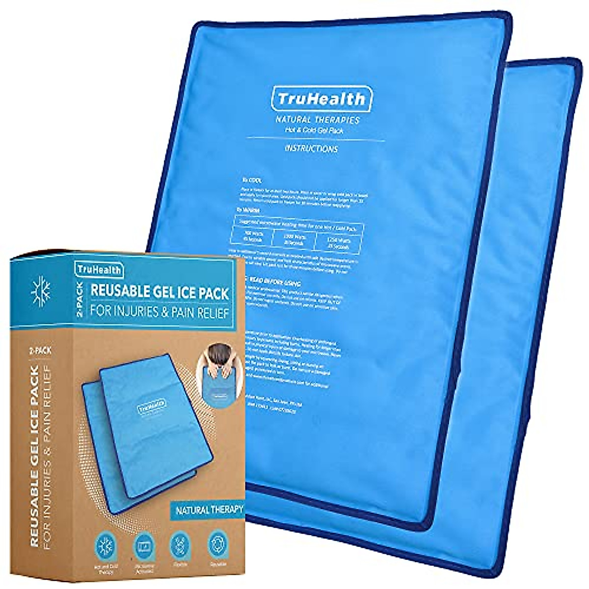 TruHealth Extra Large Ice Pack for Injury (2-Pack) - FSA HSA Approved Hot & Cold Gel Ice Pack - Reusable Ice Packs Pads & Therapy Compress