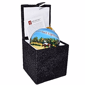 Blown Glass Christmas Ornament | Horses at Currituck Lighthouse | Hand Painted Inside | Original Art | Includes Gift Box