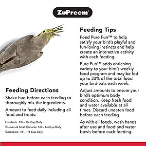 ZuPreem Pure Fun Bird Food for Medium Birds, 2 lb (Pack of 2) - Variety Blend of Vegetables, FruitBlend Pellets, Fruit, Seeds for Lovebirds, Quakers, Small Conures, Cockatiels