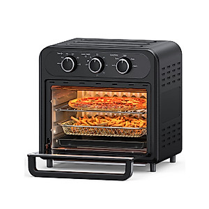 Air Fryer, Paris Rhône 15QT Toaster Oven Countertop, 450℉ Food Dehydrator, Knob-Controlled Freidora de Aire for Easy, Oil Less and Healthy Meals with Nonstick Dishwasher Safe Basket and Trays (Black)