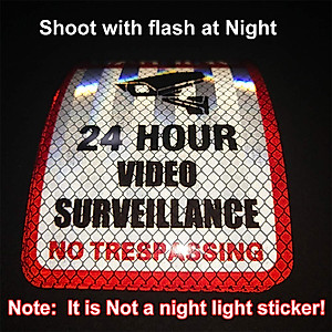 5-Pack Video Surveillance Sign Stickers, Self-Adhesive Vinyl Decal Camera Alarm System Stickers, 24 Hour Security Warning Signs, Reflective Private Property No Trespassing Sign, Indoor & Outdoor Use.