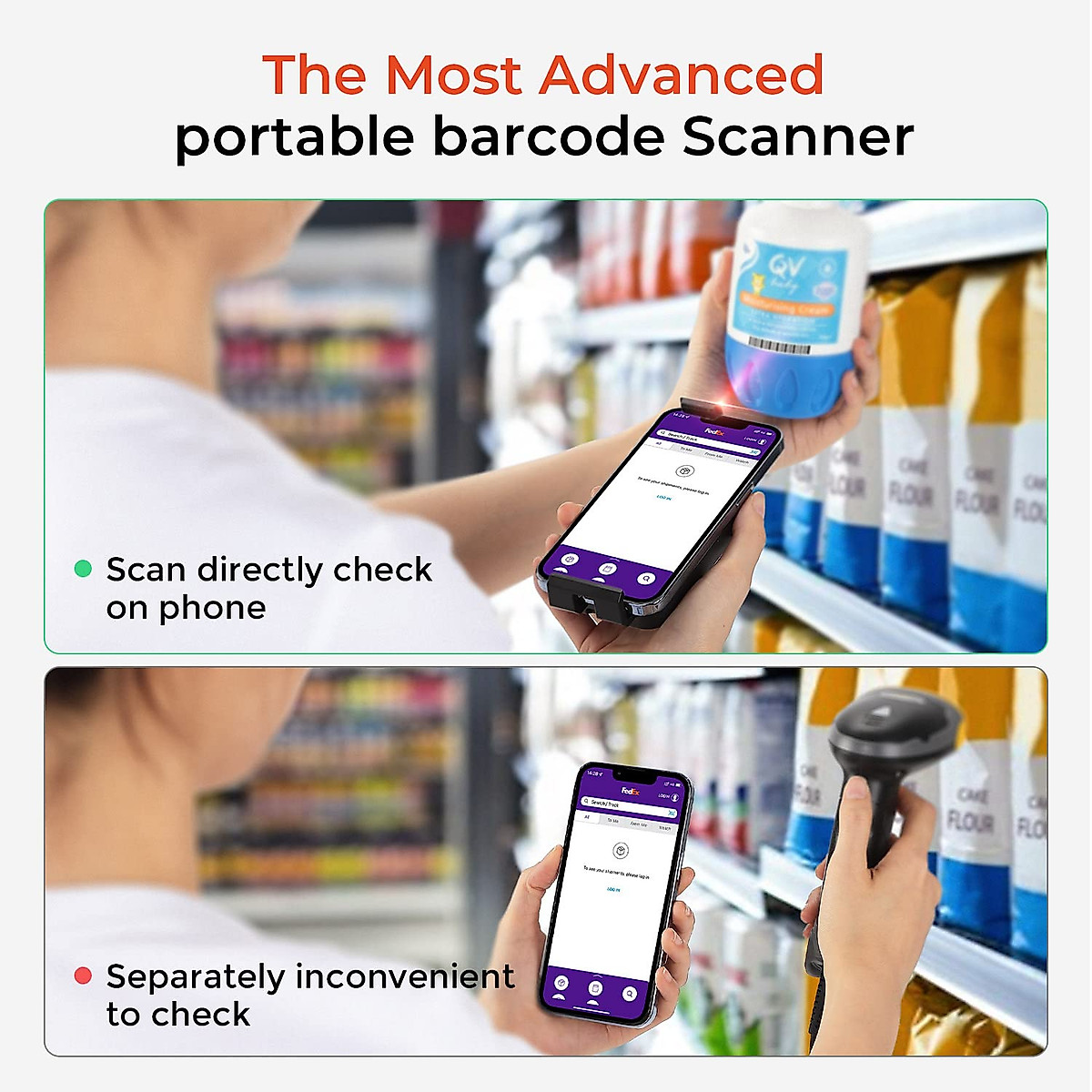 MUNBYN Bluetooth Barcode Scanner-QR 1D/2D Back Clip Phone Barcode Reader Scanner with 3000mAh Rechargeable Battery-1Pcs Wireless Pocket POS Scanner for Smartphone iOS Android