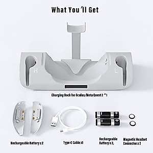 Upgraded Charging Dock with LED Light for Oculus Quest 2,Charging Station with 2 Rechargeable Batteries for Meta Oculus Quest 2 Accessories,Headset Display Stand and Controller Mount,Magnetic Cable