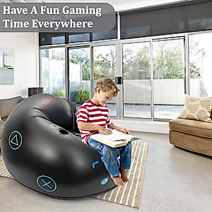 Inflatable Gaming Chair for Kids, Floor Bean Bag Chair for Teens - Boys Room Furniture with Cup Holder and Side Pocket, Inflatable Gaming Couch for Boys Room, Cool Kids Blow Up Couch Decor for Teens