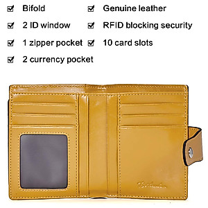 BOSTANTEN Women Leather Wallet RFID Blocking Small Bifold Zipper Pocket Wallet Card Case Red and Yellow Bundle