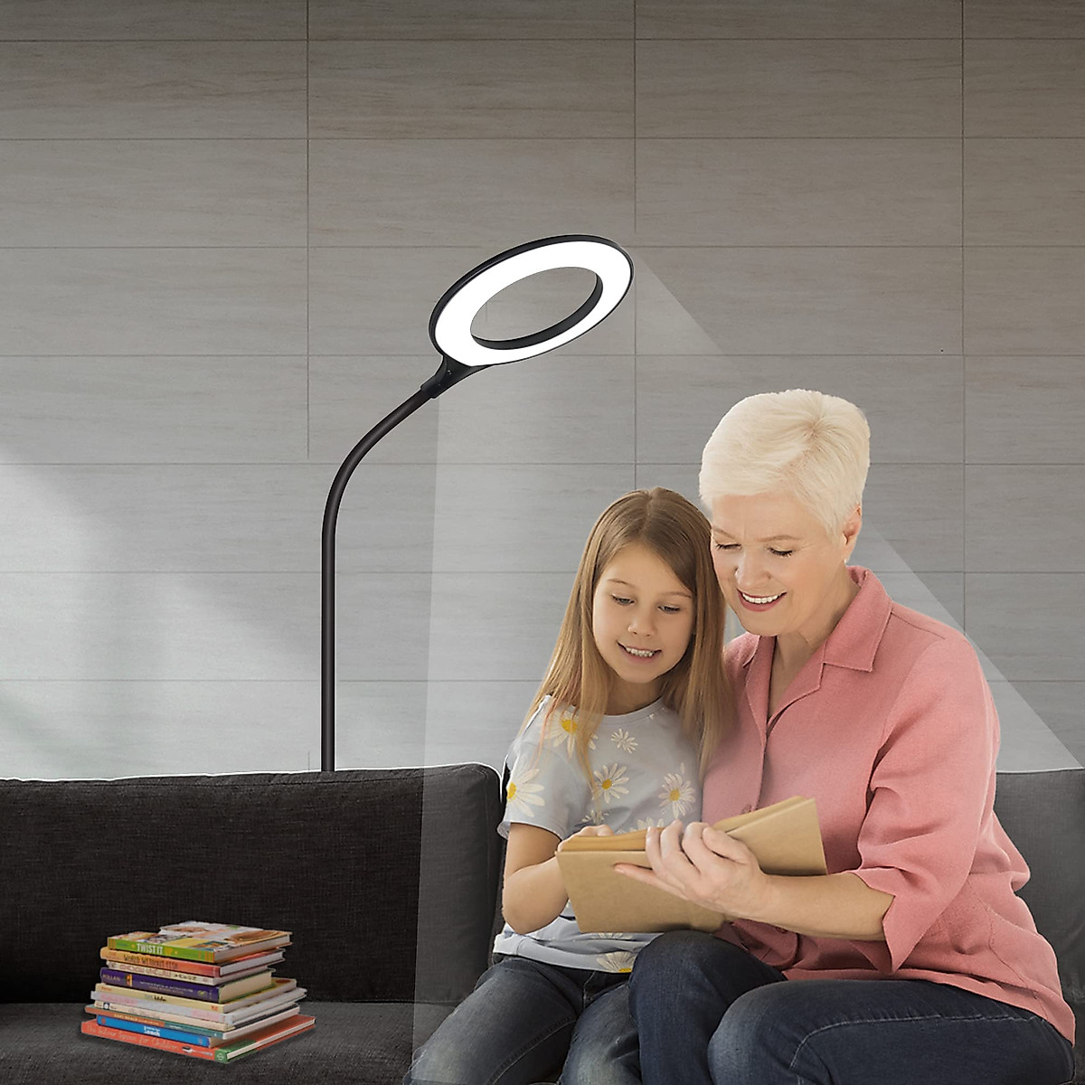 Bright Floor Lamp for Office, Reading and Bedrooms. LED Floor Lamp for Lash Light for Eyelash Extensions, Makeup & Nail Spa. Gooseneck Standing Lamp (Black)