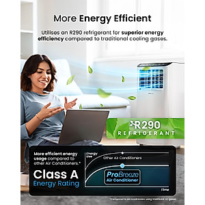 Pro Breeze Smart Air Conditioner Portable 10,000 BTU - 1130W Portable Air Conditioner with 4-in-1 Function, 300 Sq Ft Coverage, 24 Hour Timer & Window Venting Kit Included - AC Unit with Wifi & App