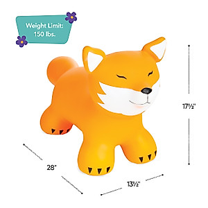 Hearthsong Bouncy Inflatable Animal Jump-Along, 28”L x 13.5”W x 17.5”H, Hand Pump Included, 150 lbs., Ages 12 Months and Up, Fox