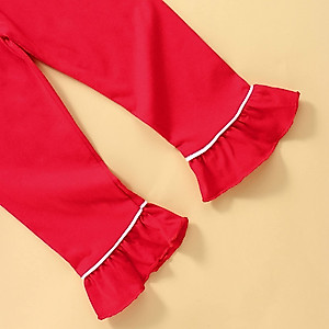 MAINESAKA Toddler Baby Girl Boy Christmas Pajamas Set Button-Up Shirt Top+Pants Bottoms Sleepwear Loungewear Gifts for Kids (A Red 3, 12-18 Months)