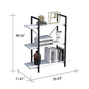 IOTXY 3-Tier Open Shelf Bookcase - Modern Freestanding Wooden Display Stand Unit with Metal Frame for Home and Office, Bookshelf, Black White