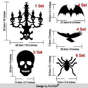 KUUQA Halloween Hanging Decorations Ceiling Decoration of Chandelier Bat Crow Spider Skull for Haunted House Decoration, Set of 20
