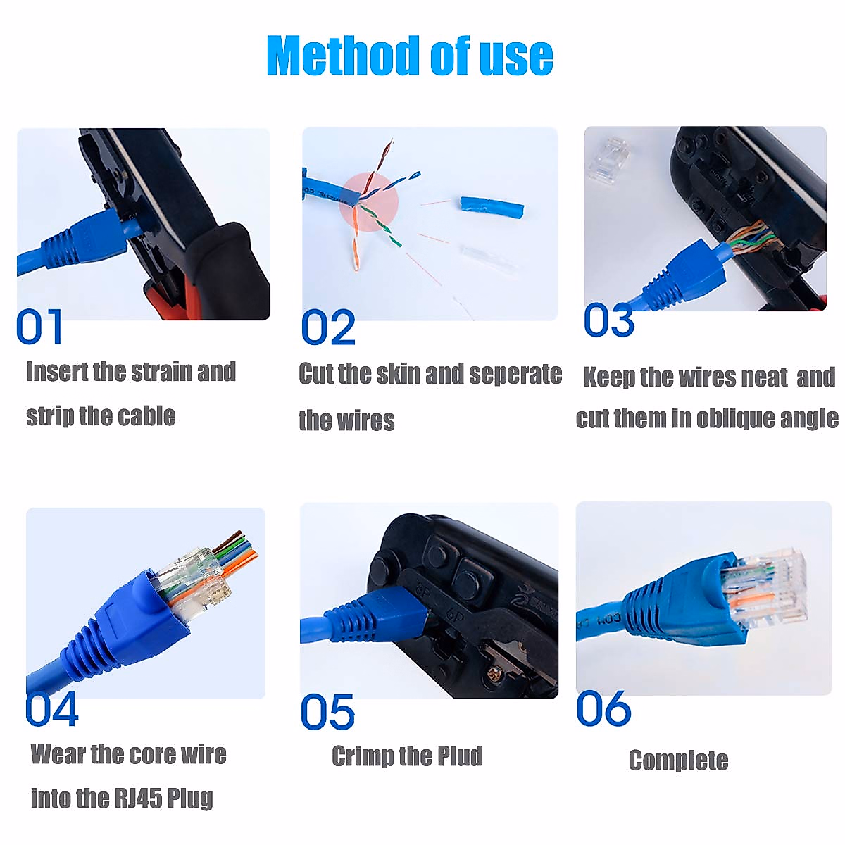 PETECHTOOL RJ45 Cat6 Pass Through Connectors Gold Plated 8P8C Ends and Blue Strain Relief Boots for CAT6 RJ45 Ethernet Network Cable Connector Plug Cover 100/100 (200 Packs Total)