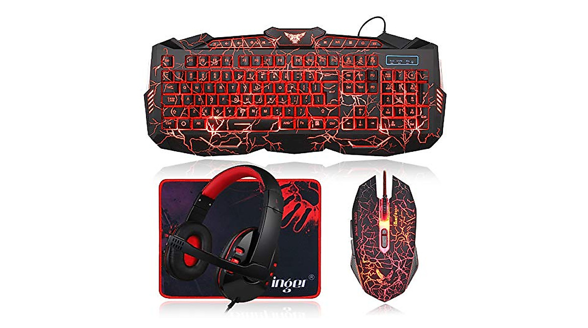 BlueFinger Gaming Keyboard Mouse Headset Combo