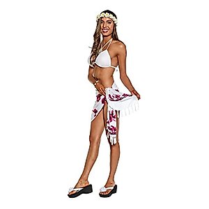 1 World Sarongs Womens Hibiscus Half/Mini Swimsuit Cover-Up Sarong in Pink/White
