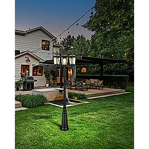 VIANIS Outdoor Lamp Post Lights with Dusk to Dawn Sensor, Triple Head Street Pole Light Fixtures Waterproof, Outside Electric Lantern Backyard Lighting, Christmas Lamp Post for Garden Patio Driveway