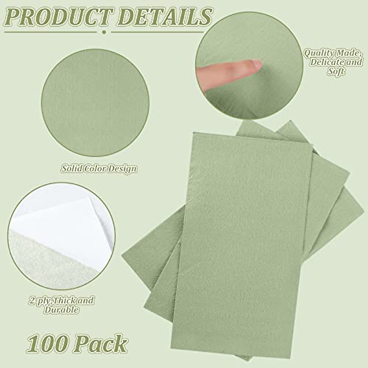 100 Pcs 2 Ply Cocktail Napkin Disposable Soft Napkins for Dinner Wedding Party Birthday Bridal Anniversary Reception, 13 x 16 Inches (Sage Green,100 Pcs)