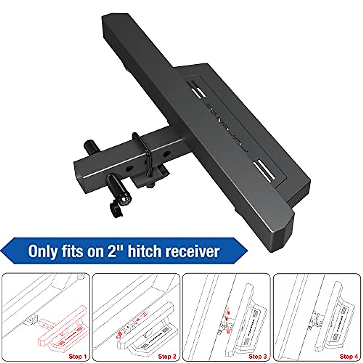 LONGSUN Tow Hitch Step fit for Truck with 2 inch Hitch Receivers Strong Steel Construction Textured Black with Pin Lock