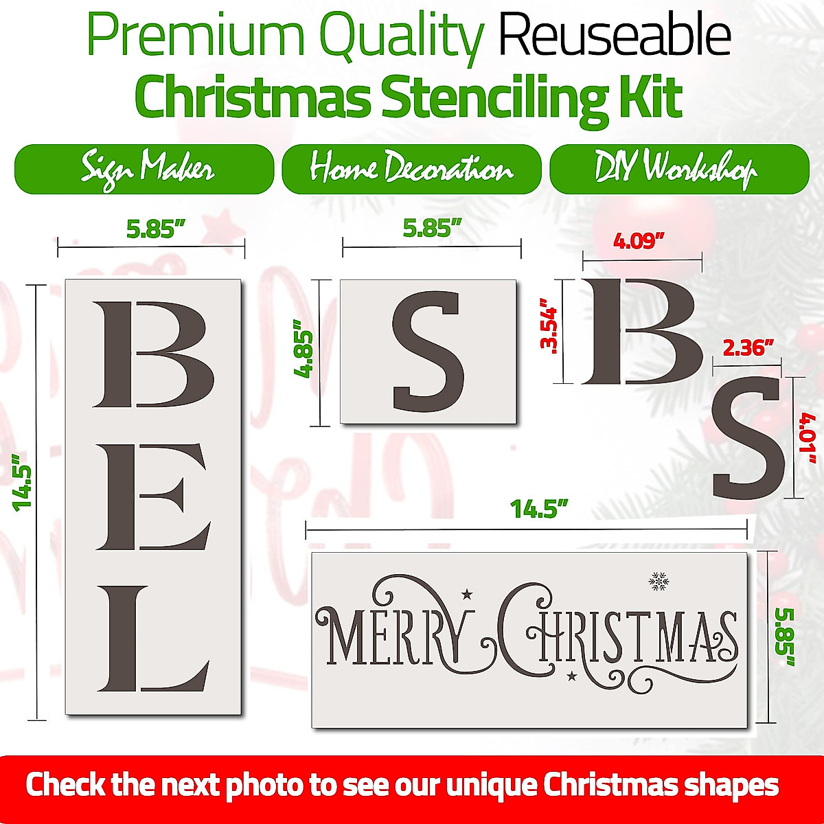 Christmas Stencils for Painting on Wood Reusable, 36 pcs, Large Christmas Stencils Kit: Believe, Let it Snow, Joy, Merry Christmas, plus 14 Snowflakes in more sizes & 10 Shapes for Unique Winter Signs