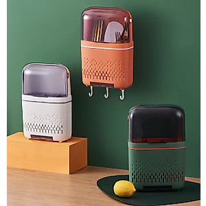 Crosslands Wall Mounted Multifunctional Spoon Fork Chopstick Storage Holder Box Tableware Shelf Organazation Rack Cutlery Drain Rack Organizer Case for Kitchen,Storage Holder-Green