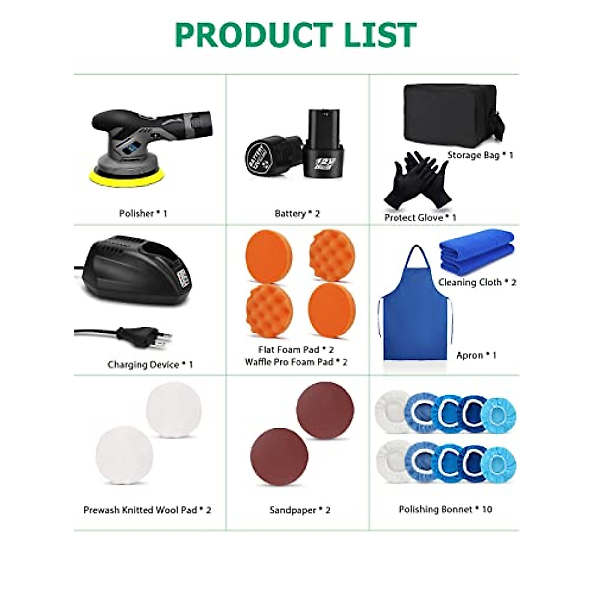 Cordless Car Buffers and Polishers Kit with 2pcs 12V Lithium Rechargeable Battery Polisher with Variable Speed, 2.0Ah Portable Buffer Kit for Buffer/Polisher/Sander (Dark Grey)