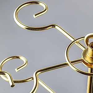 STXMY Hanging Wine Glass Rack, Gold Modern Metal Freestanding Countertop Stemware Holder with 10 Hooks, Air Drying System, for Cabinet Kitchen or Bar