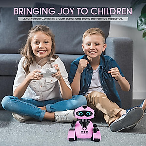 Winthai Robots Toys for Kids, 2.4Ghz Remote Control Robot Toys with Music and LED Eyes for Boys/Girls, RC Toys Gift for 3-12 Year Toddler Children Teen for Birthday Valentines Day Gifts (Pink)