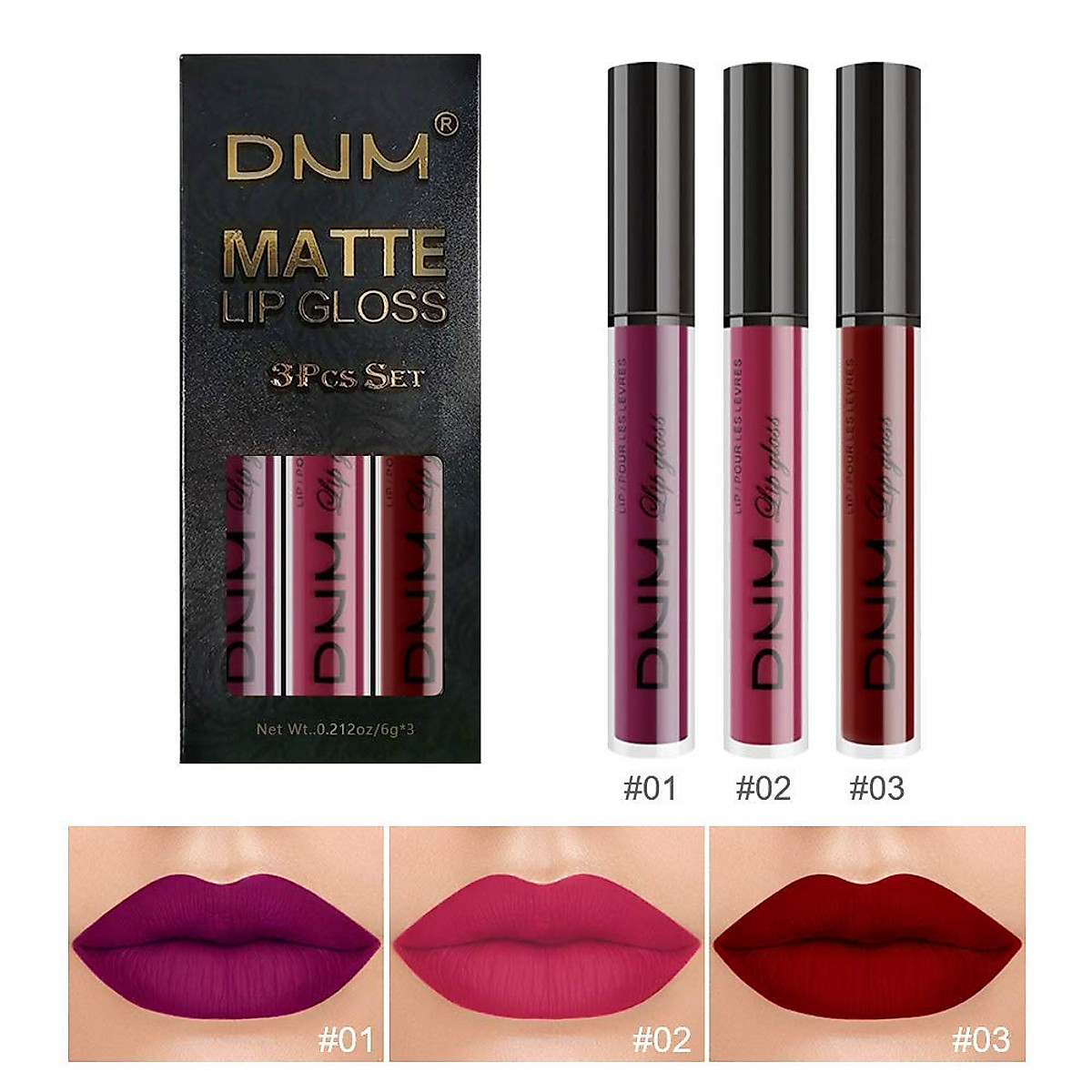 DNM 3Pcs Dark Purple Red Rose pink Matte Liquid Lipstick Sets for Black Women Matte Matt Lipstick Lip Stain Long Lasting Waterproof 24, labial mate larga duracion 24 labiales mate 24 horas originales