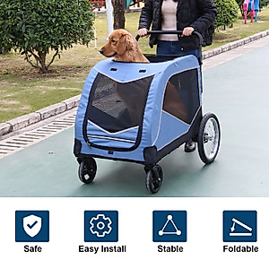 Dog Stroller for Large Dogs, Extra Large Pet Stroller for Medium Dogs Foldable, Dog Wagon and Cart for 2 Dogs with Pocket Up to 352lb Blue