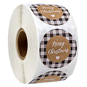 Black and White Buffalo Plaid Merry Christmas Stickers / 500 Christmas Tags / 1.5" Present Stickers/Holiday Envelope Seals