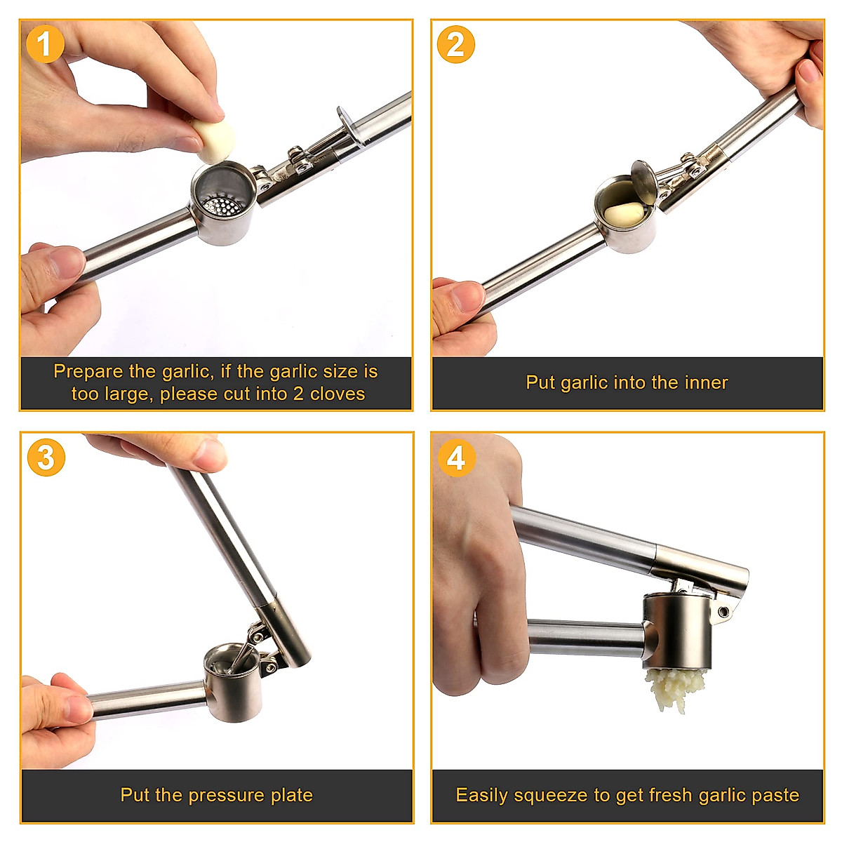 Garlic Press, 304 Stainless Steel Garlic Mincer & Crusher, Heavy Duty, Easy Squeeze, Rust Proof, Easy Clean