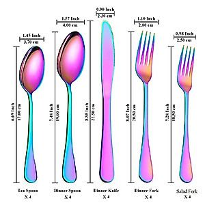 Berglander Flatware Set 20 Piece, Stainless Steel With Titanium Colorful Plated, Multicolor Flatware Set, Silverware, Rainbow Color Cutlery Set Service For 4
