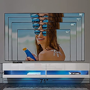 wuleen Floating LED TV Stand, Wall Mounted Entertainment Center with Storage and LED Light Socket Board, Modern High Gloss TV Stand Fits Up to 80 Inch TV, led Floating Shelf