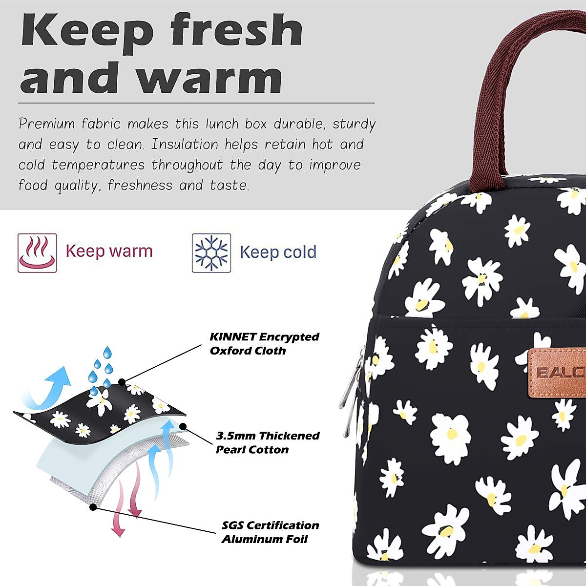 BALORAY Lunch Bag Women Men, Double Deck Lunch Box Insulated Lunch Bag for Adults Work Office Picnic, Leakproof Cooler Bag with Adjustable Shoulder Strap