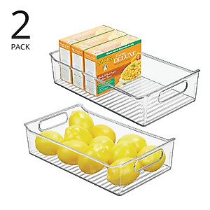 mDesign Small Plastic Kitchen Storage Container Bins with Handles -Organization in Pantry, Cabinet, Refrigerator or Freezer Shelves - Food Organizer for Fruit, Yogurt, Squeeze Pouches - 2 Pack - White