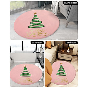 Christmas Fluffy Round Area Rug Carpets 5ft,Plush Shaggy Carpet Soft Circular Rugs,Non-Slip Fuzzy Accent Floor Mat for Living Room Bedroom Nursery Home Decor Geometric Abstract Contemporary Tree Pink